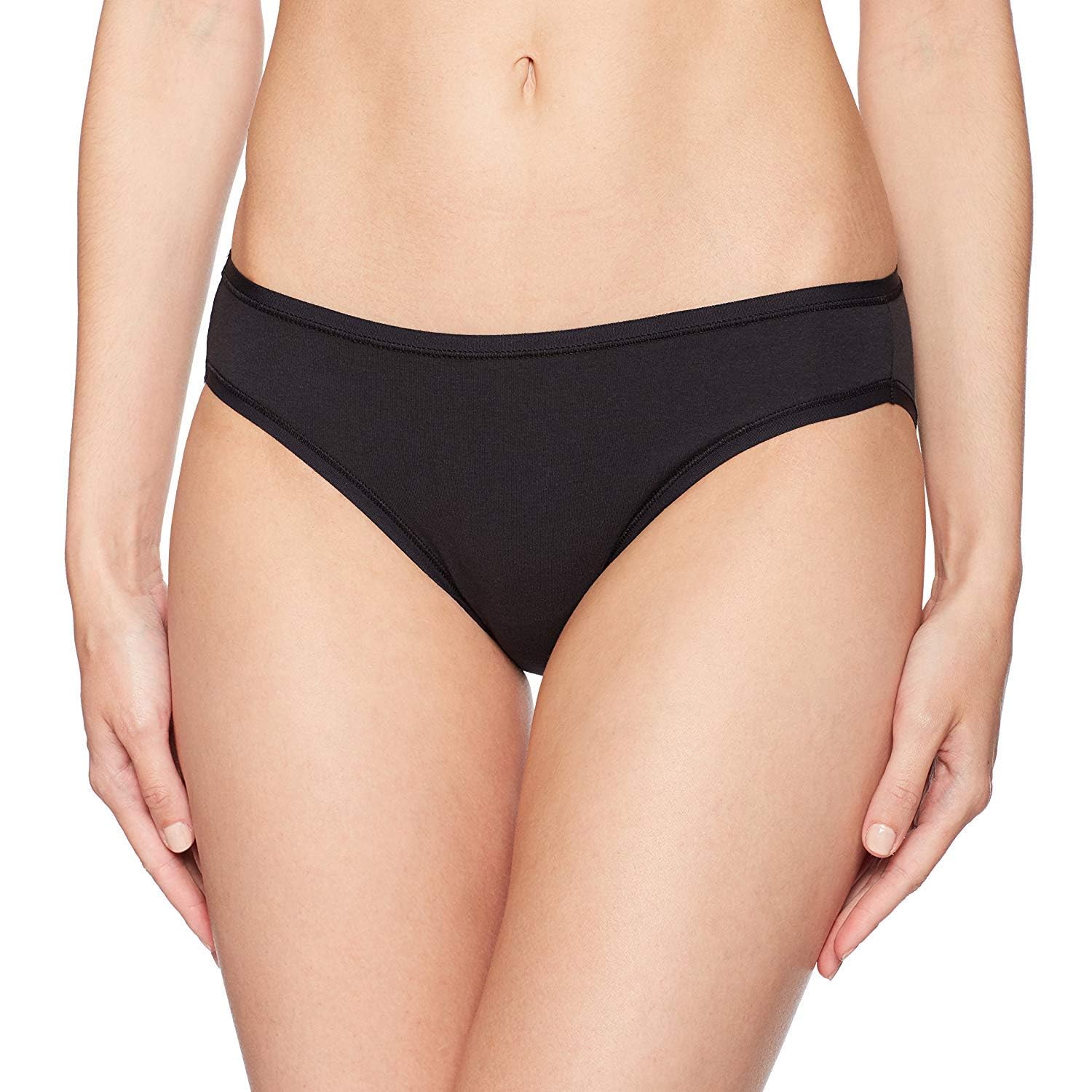 Amazon Essentials Women's Cotton Bikini Brief Underwear (Available in Plus Size), Pack of 6, Black, Medium