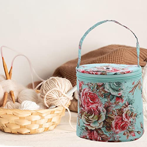 MagiDeal Yarn Storage Bag with Handle, Polyester Holder Case, Gift Tote Zipper Closure Crocheting Knitting Supplies Crochet Bag for Knitting Lovers, Flower