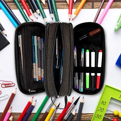 SIQUK Pencil Case Large Capacity Pencil Bag 3 Compartments Stationery Bag Case Marker Pen Holder Storage Organizer for Gilrs Boys and Adults