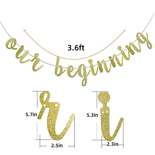 Welcome to Our Beginning Banner for Wedding Welcome Sign, Housewarming Gift, Front Door Decorations, Personalized Housewarming Photo Backdrop (Gold Glitter)