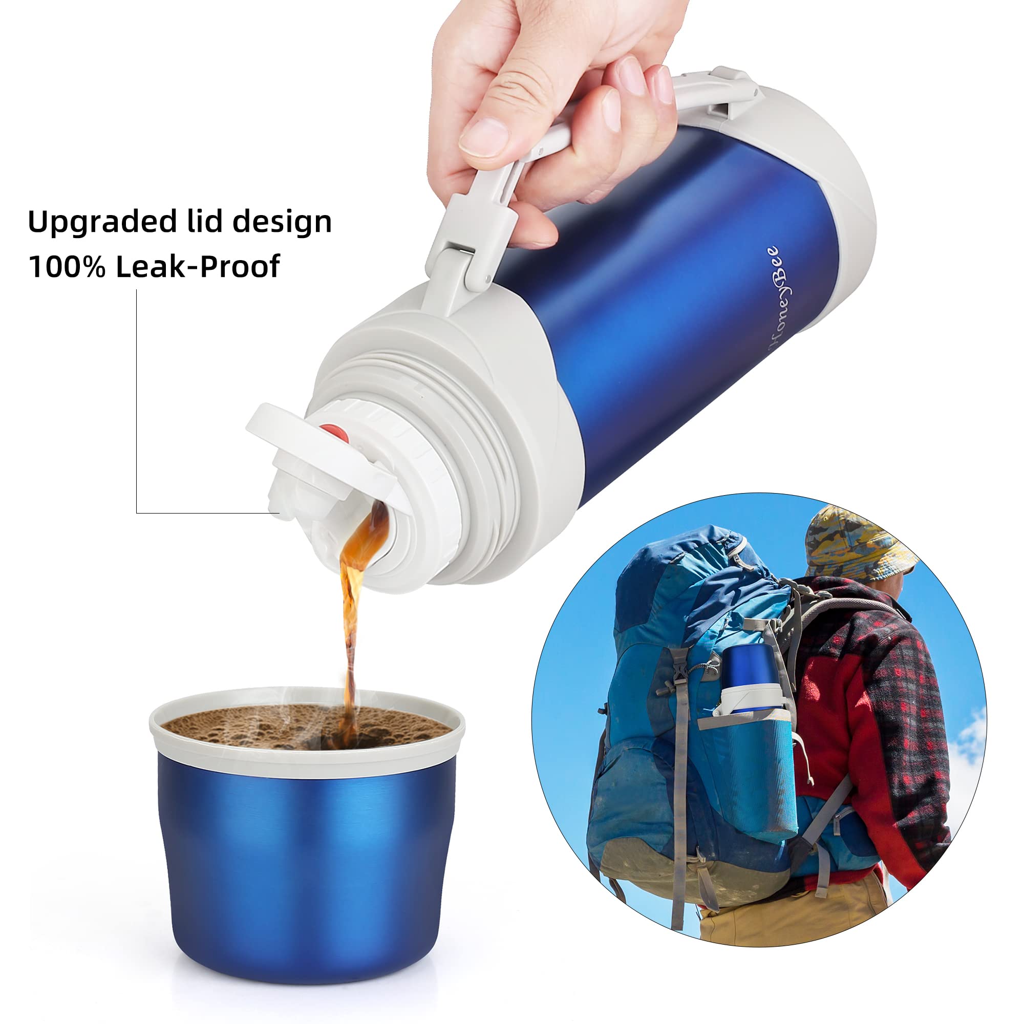 HoneyBee Hot Drinks Keeps Liquid Hot or Cold for Up to 24 Hours Thermos 41 Ounce Coffee Thermos 18/8 Stainless Steel Bpa-Free Insulated Flask,Flask for Hot Water (Blue)