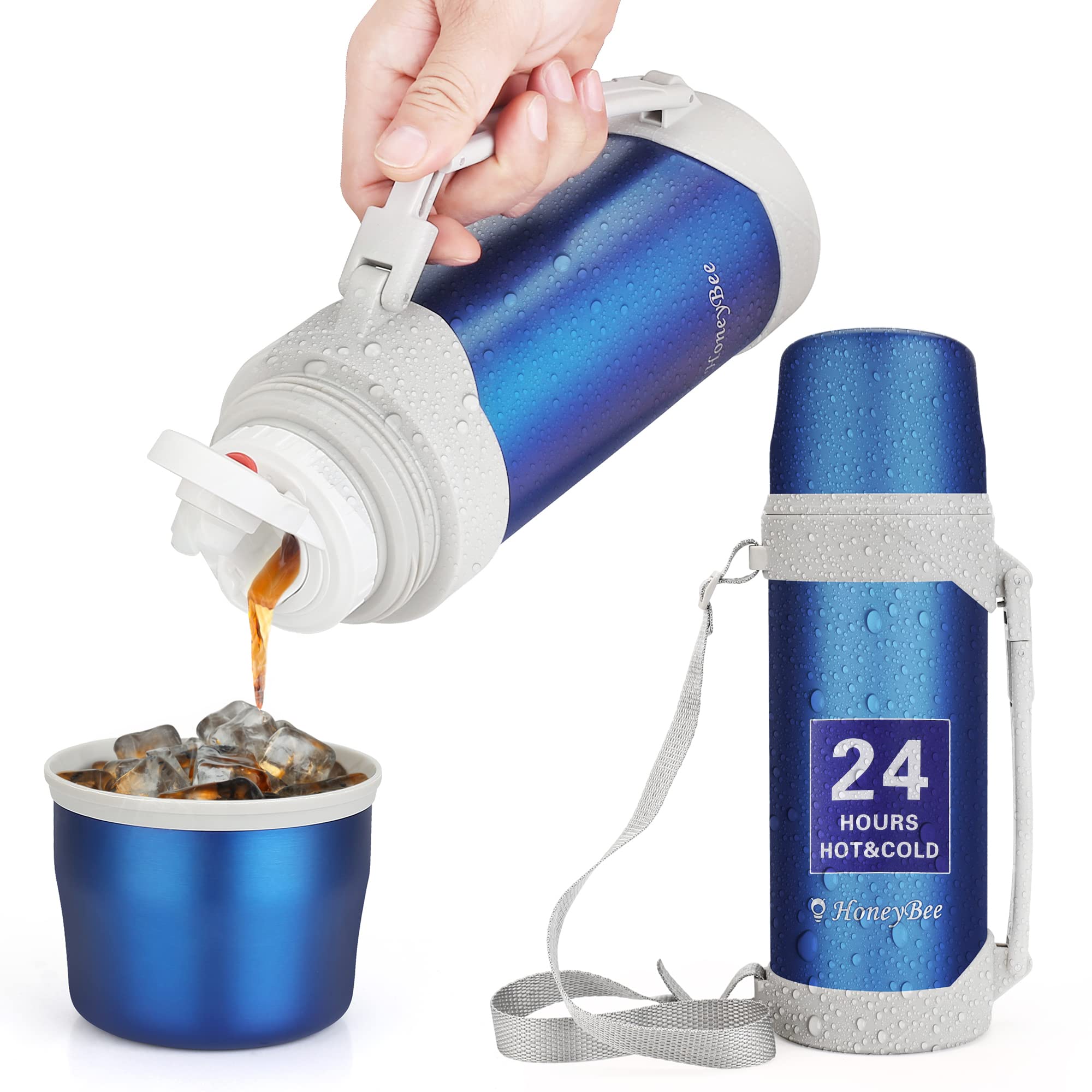 HoneyBee Hot Drinks Keeps Liquid Hot or Cold for Up to 24 Hours Thermos 41 Ounce Coffee Thermos 18/8 Stainless Steel Bpa-Free Insulated Flask,Flask for Hot Water (Blue)