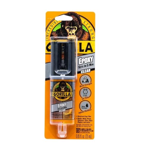 Gorilla 2 Part Epoxy, Clear Epoxy, 0.85 Ounce Syringe (Pack of 1) - 5 Minute Set, Incredibly Strong Bonding