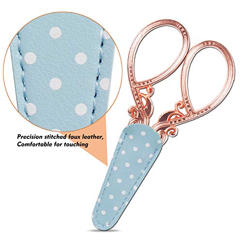 Hisuper 4.5 inch Sewing Craft Scissors Embroidery Scissors Crochet Cross Stitch Knitting Scissors with Leather Scissors Cover for Crafting Threading Art Work and Everyday Use