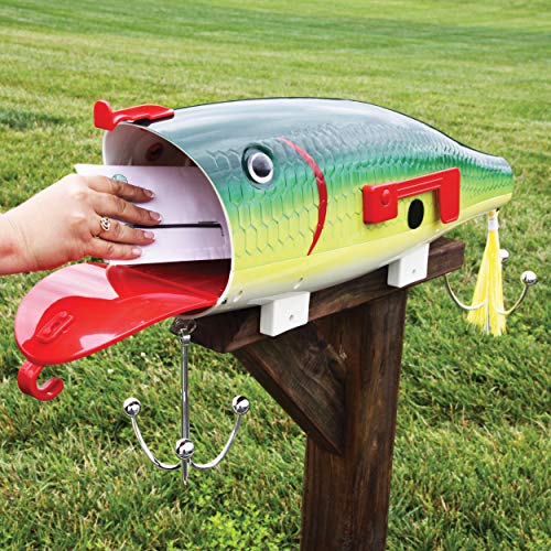 Rivers Edge Products Green Shad Fishing Lure Mailbox for Outside of Residential Home, Rural Mailbox Constructed of Metal with a Plastic Overmold, UV Resistant, Includes Mounting Hardware