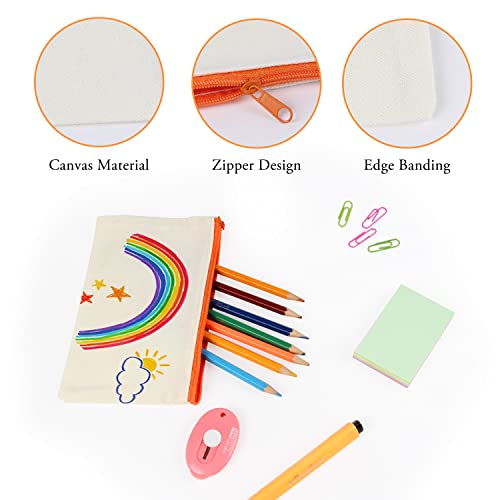 LUPBOK 40Pcs Blank DIY Craft Bag Canvas Pen Pencil Pouch Bags Canvas Zipper Pouch Cute Makeup Bag Travel Cosmetic Bag,L