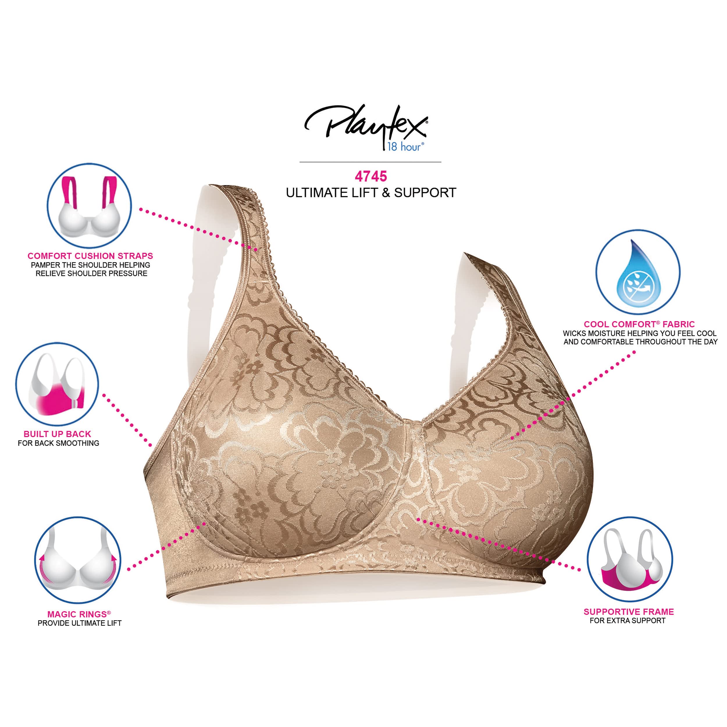 Playtex Women's 18 Hour Ultimate Lift & Support Wireless Bra US4745, Nude, 40C