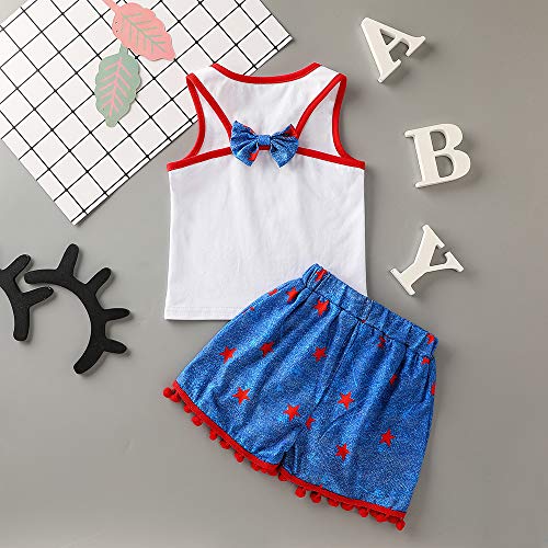 2pcs Baby Girl Holidat Summer Outfit Set,Young Wild Free Vest Tops+ Tassels Short Pants (White Blue, 2-3Y)