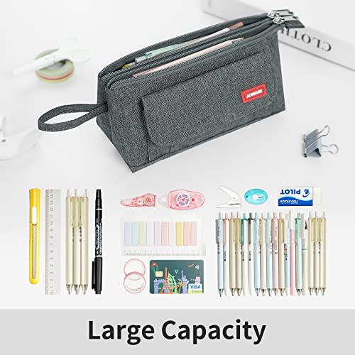 Big Capacity Pencil Case Large Pen Pouch Bag Office College School Travel Organizer Stationery Pouch Zipper Pencil Holder with Easy Grip Handle (Grey)