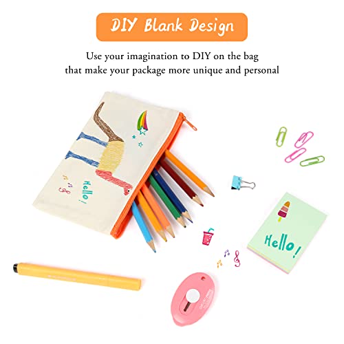 LUPBOK 40Pcs Blank DIY Craft Bag Canvas Pen Pencil Pouch Bags Canvas Zipper Pouch Cute Makeup Bag Travel Cosmetic Bag,L