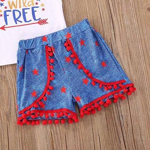 2pcs Baby Girl Holidat Summer Outfit Set,Young Wild Free Vest Tops+ Tassels Short Pants (White Blue, 2-3Y)