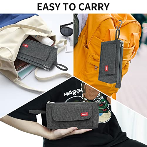 Big Capacity Pencil Case Large Pen Pouch Bag Office College School Travel Organizer Stationery Pouch Zipper Pencil Holder with Easy Grip Handle (Grey)