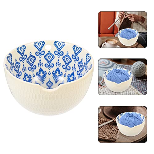 MAGICLULU Ceramic Yarn Bowl for Knitting and Crocheting Yarn Storage Bag for Beginner Crocheter Knitter Craft White