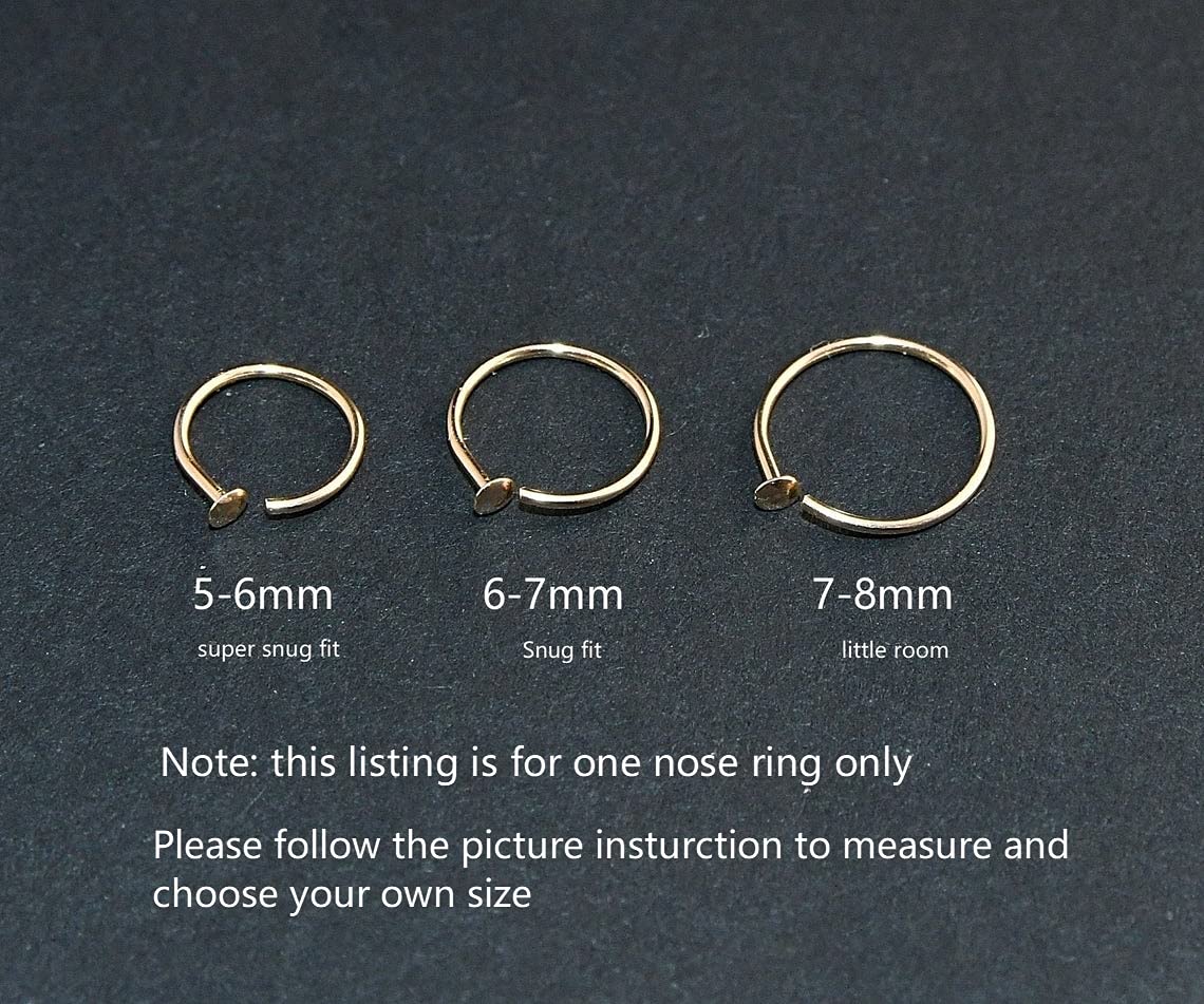 14k Gold Filled 20G Small Thin Nose Ring Hoop for Women, 6mm - 7mm Adjustable Nostril Piercing Jewelry
