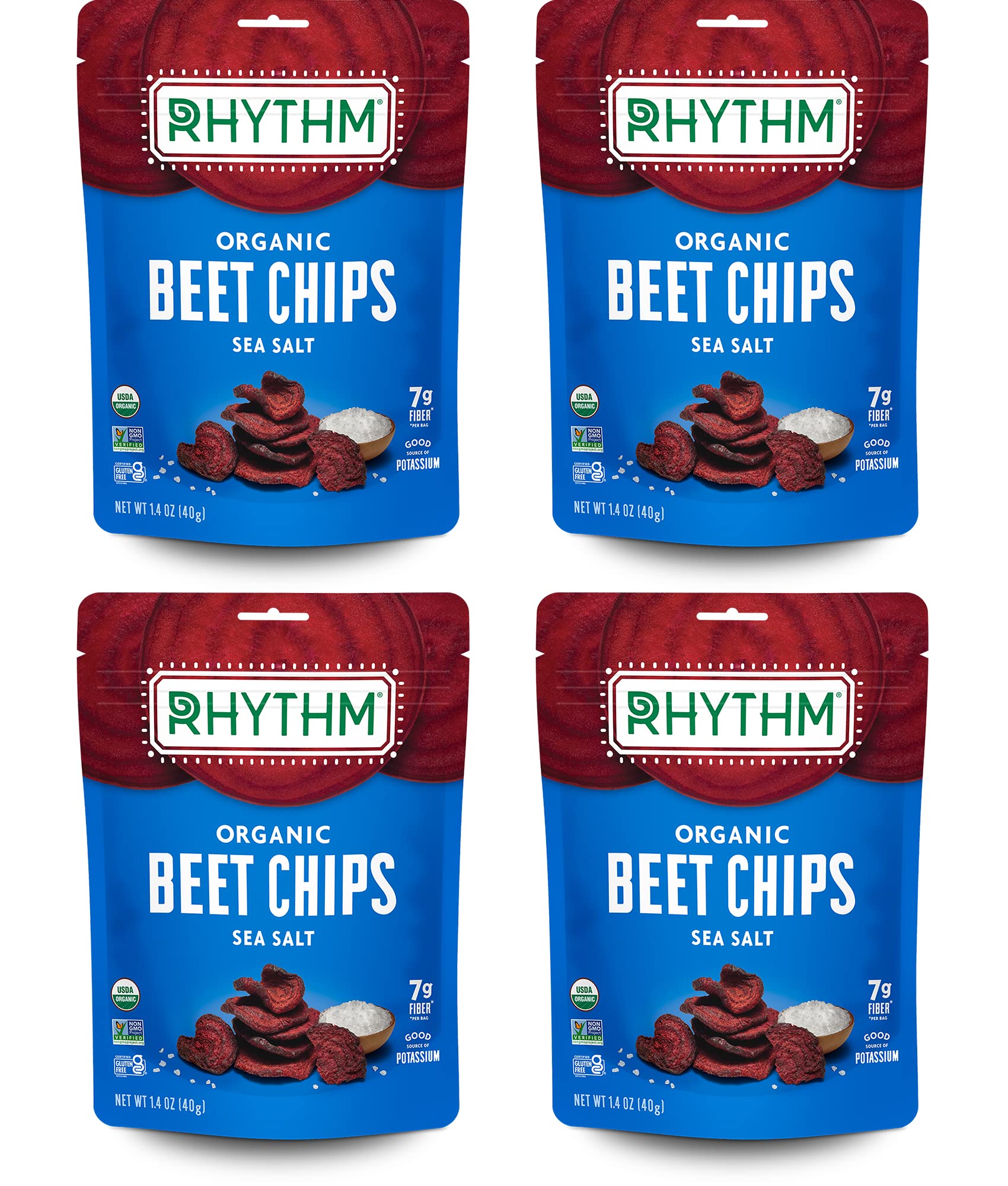 Rhythm Superfoods Cripsy Beet Chips, Salted, Organic and Non-GMO, Vegan/Gluten-Free Superfood Snacks, 1.4 Oz (Pack of 4)