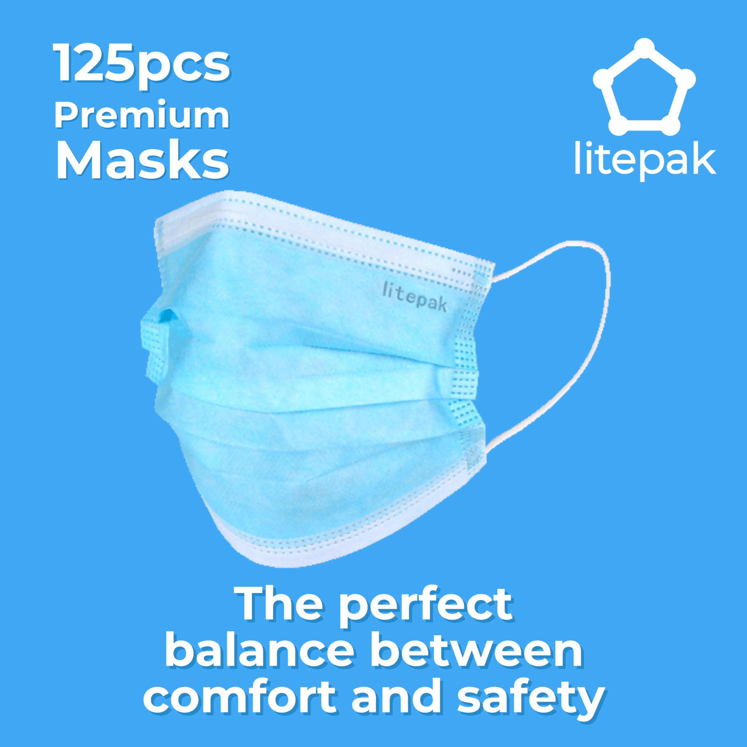 Litepak 125-Pack Disposable Face Mask Premium Comfort Earloops with Dispenser Box