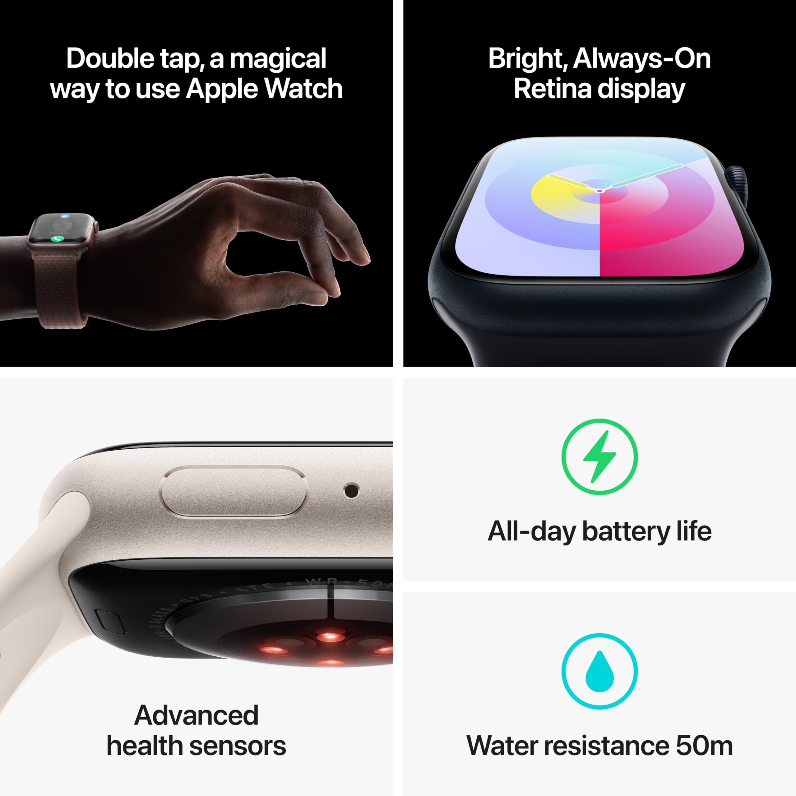 Apple Watch Series 9 (GPS + Cellular 45mm) Midnight Aluminum Case with Midnight Sport Band M/L (Renewed)