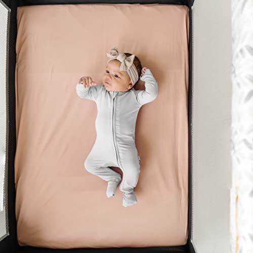Natemia Fitted Pack and Play Sheet - 100% Organic Cotton - for Standard Size Playard, Pack n Play, and Mini Crib Mattress - Ultra Soft, Thick & Stretchy Jersey Knit Cotton