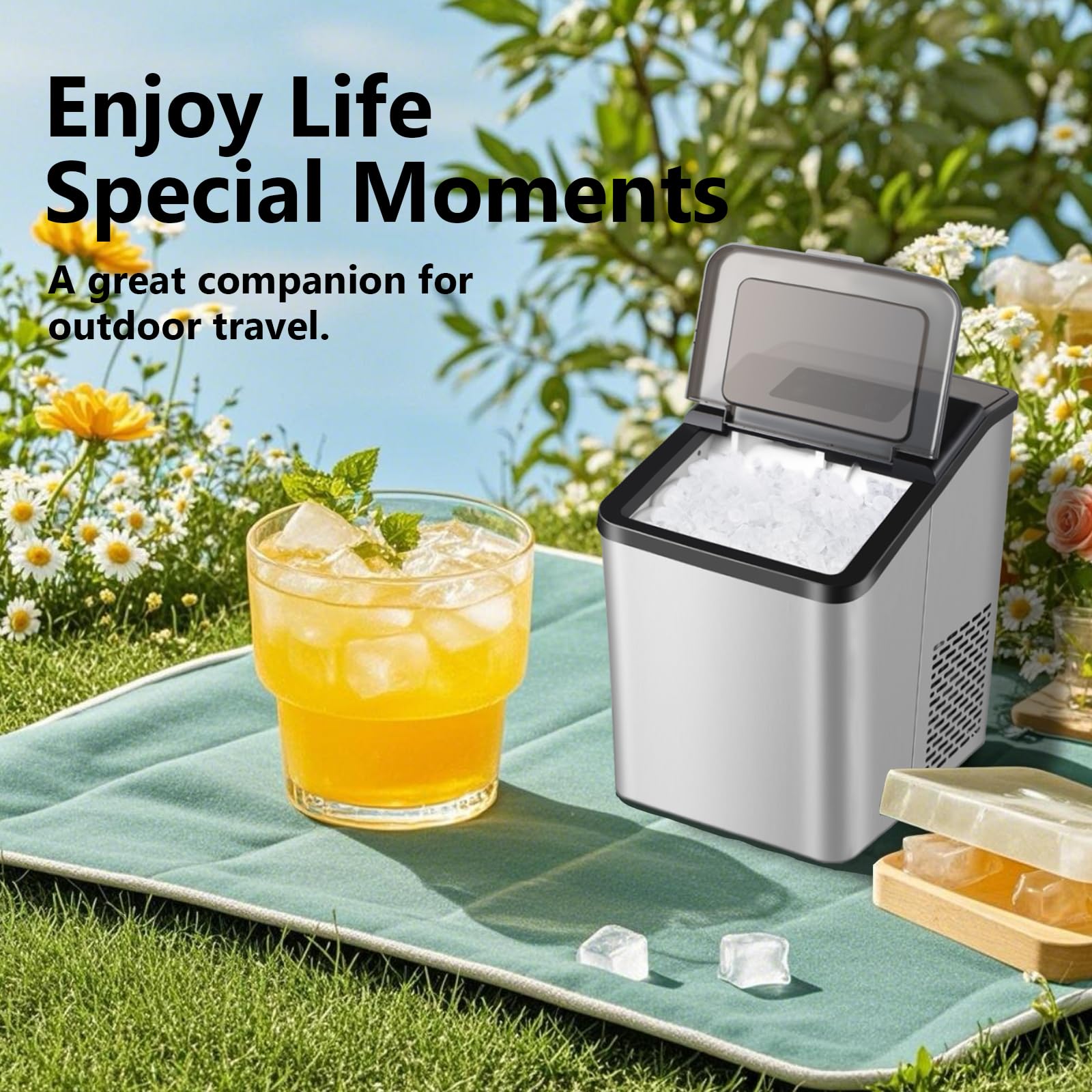 HAILANG Nugget Ice Maker Countertop, Pebble Ice Machine with Chewable Pellet Ice, 34Lbs/24H, Self-Cleaning, Portable Sonic Ice Maker Ready in 6 Mins, for Home/Kitchen/Office(Stainless Steels)
