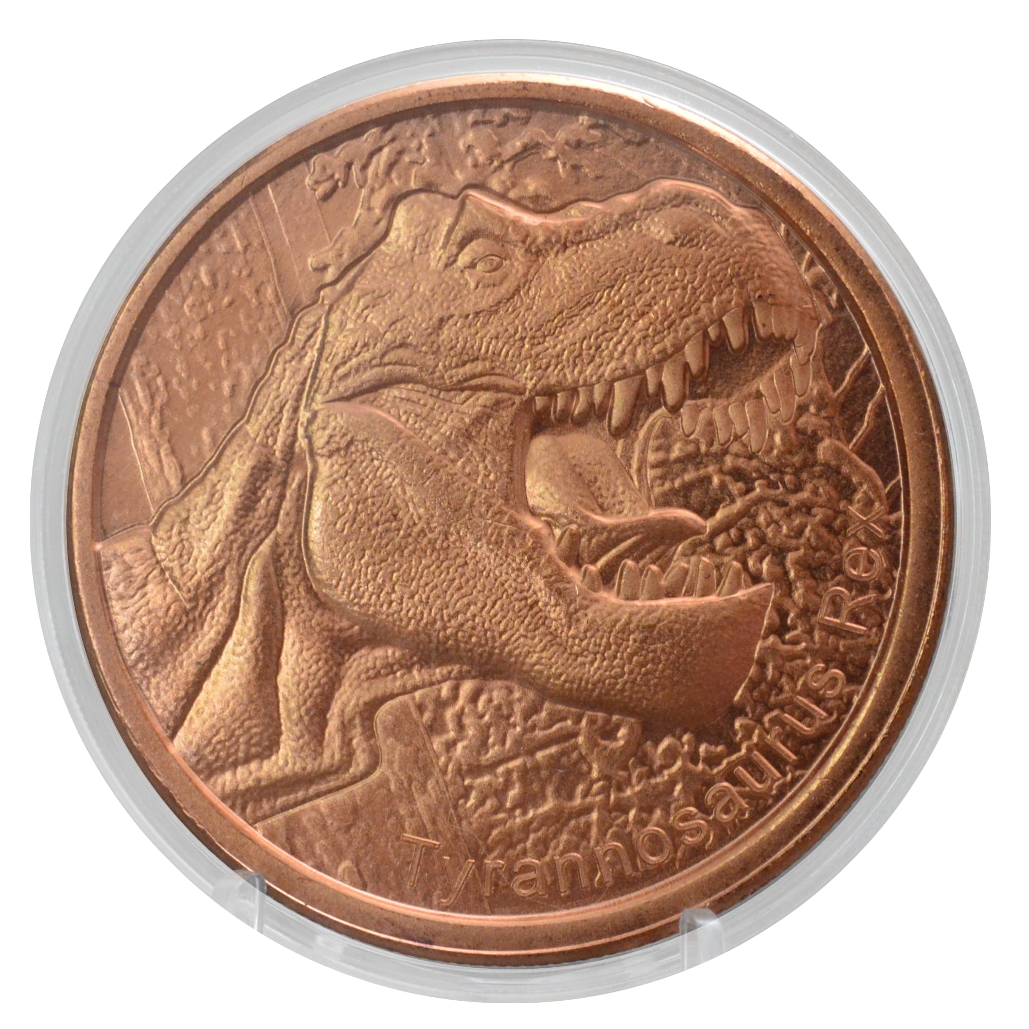 Roaring Tyrannosaurus Rex Prehistoric Dinosaur - 1 oz .999 Pure Copper Round Collecticble 39mm Challenge Coin in Capsule - COA by Heavenly Metals
