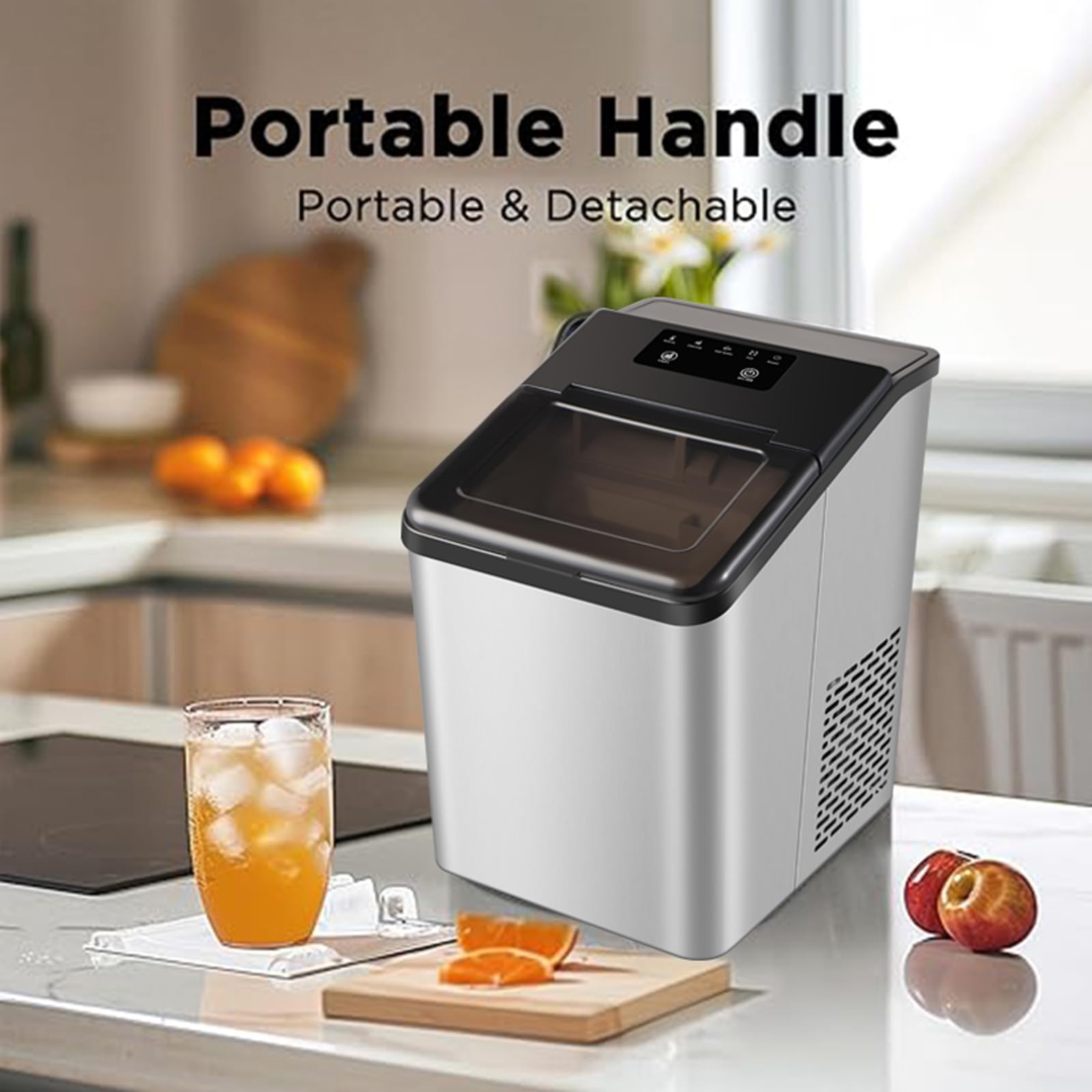HAILANG Nugget Ice Maker Countertop, Pebble Ice Machine with Chewable Pellet Ice, 34Lbs/24H, Self-Cleaning, Portable Sonic Ice Maker Ready in 6 Mins, for Home/Kitchen/Office(Stainless Steels)