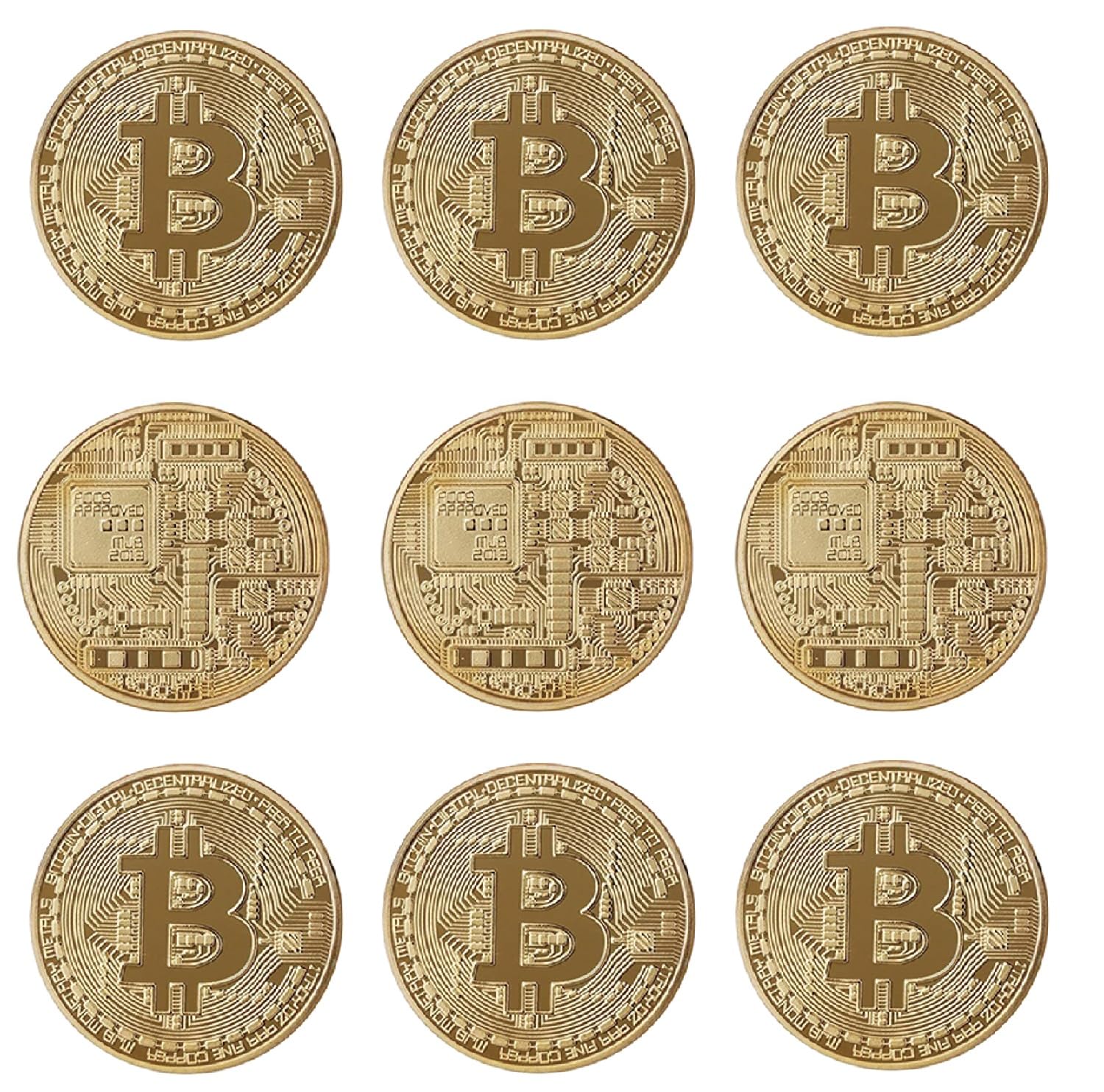 SOLIPECT 9PC Bitcoin Coin | Physical Bitcoin with Protective Case, Gold Plated Bitcoin for Commemoration, Gifts for Men (Gold)