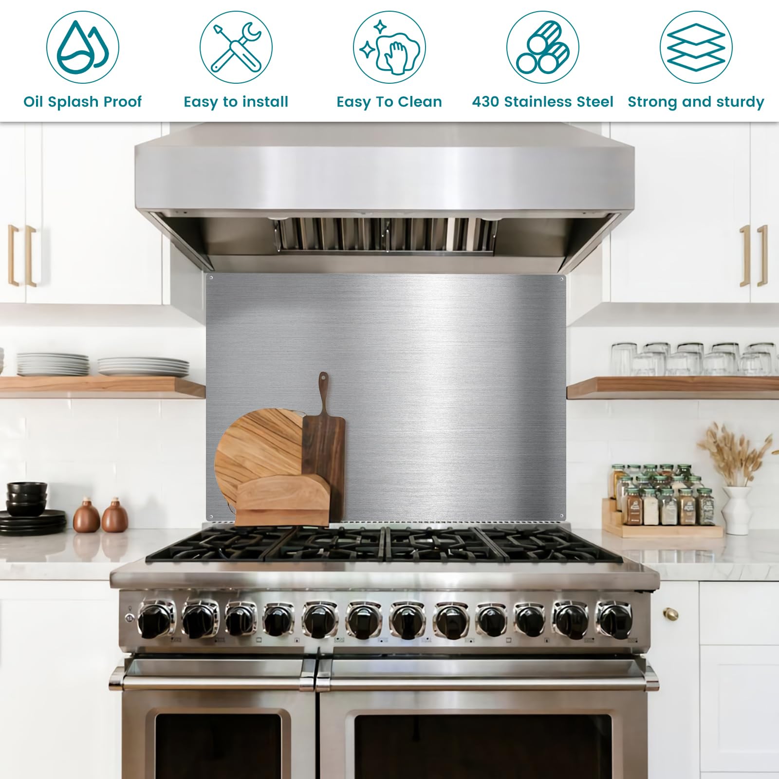 30" x 24" Stainless Steel Backsplash - Stove Backsplash Protector with Ultra Flat and Flushed Metal Back splash for Kitchen - Quick Install Kitchen Stove Panel