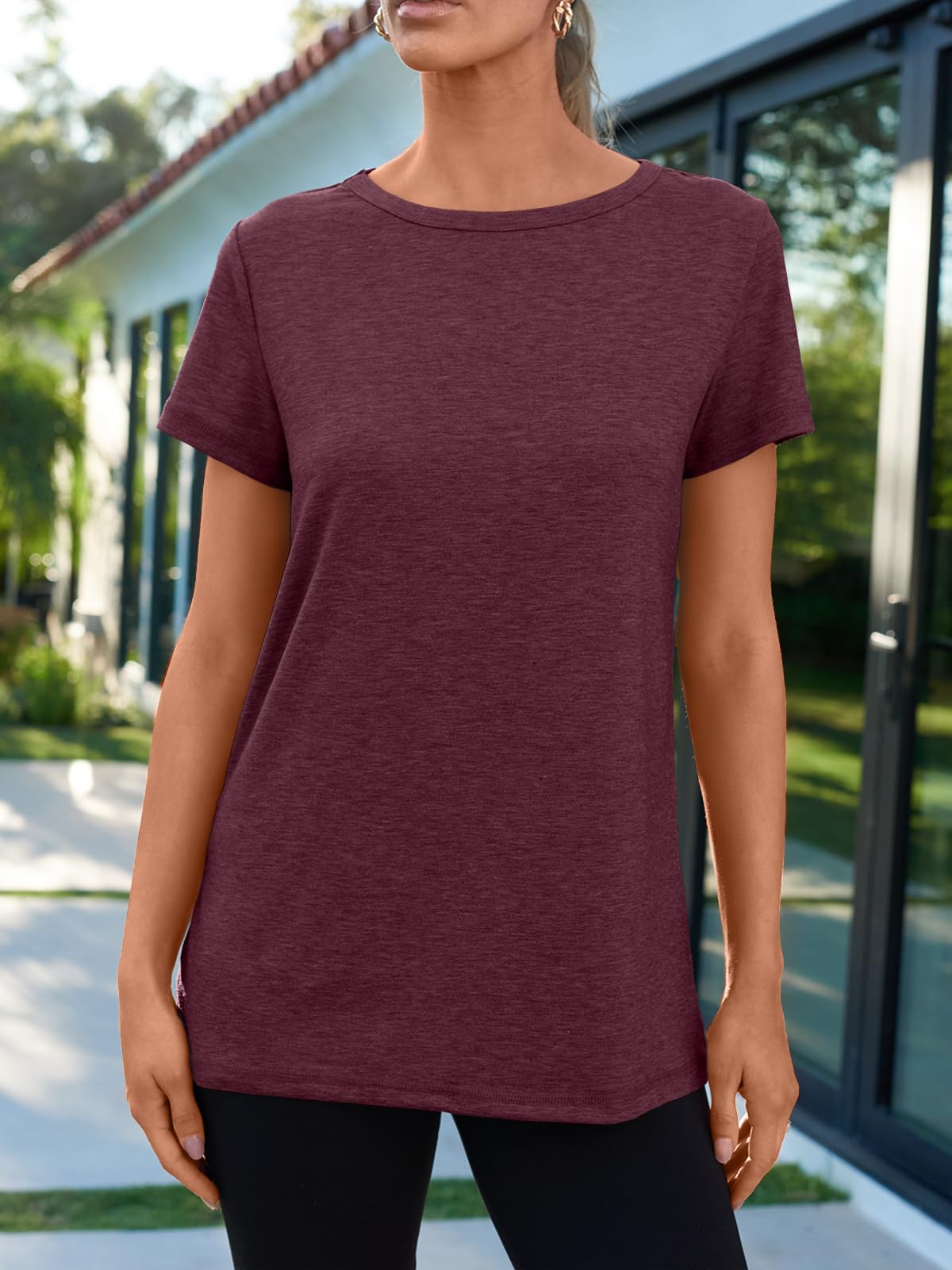 AUTOMET Summer Tops Women Spring Short Sleeve Shirts Beach Vacation Outfits Plus Size Workout Tshirts Casual Clothes 2025 02winered XL