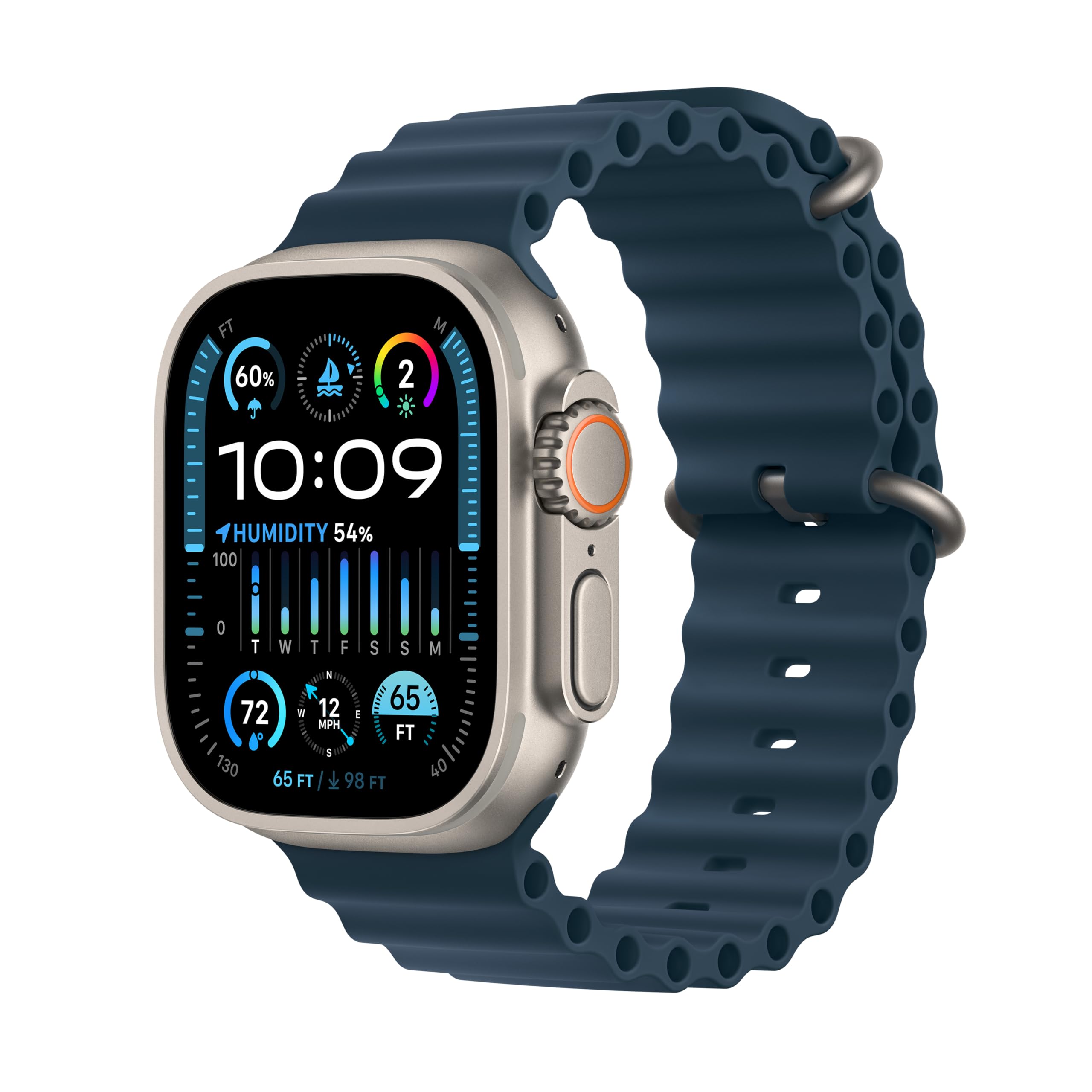 Apple Watch Ultra 2 [GPS + Cellular, 49mm] - Titanium Case with Blue Ocean Band, One Size (Renewed)
