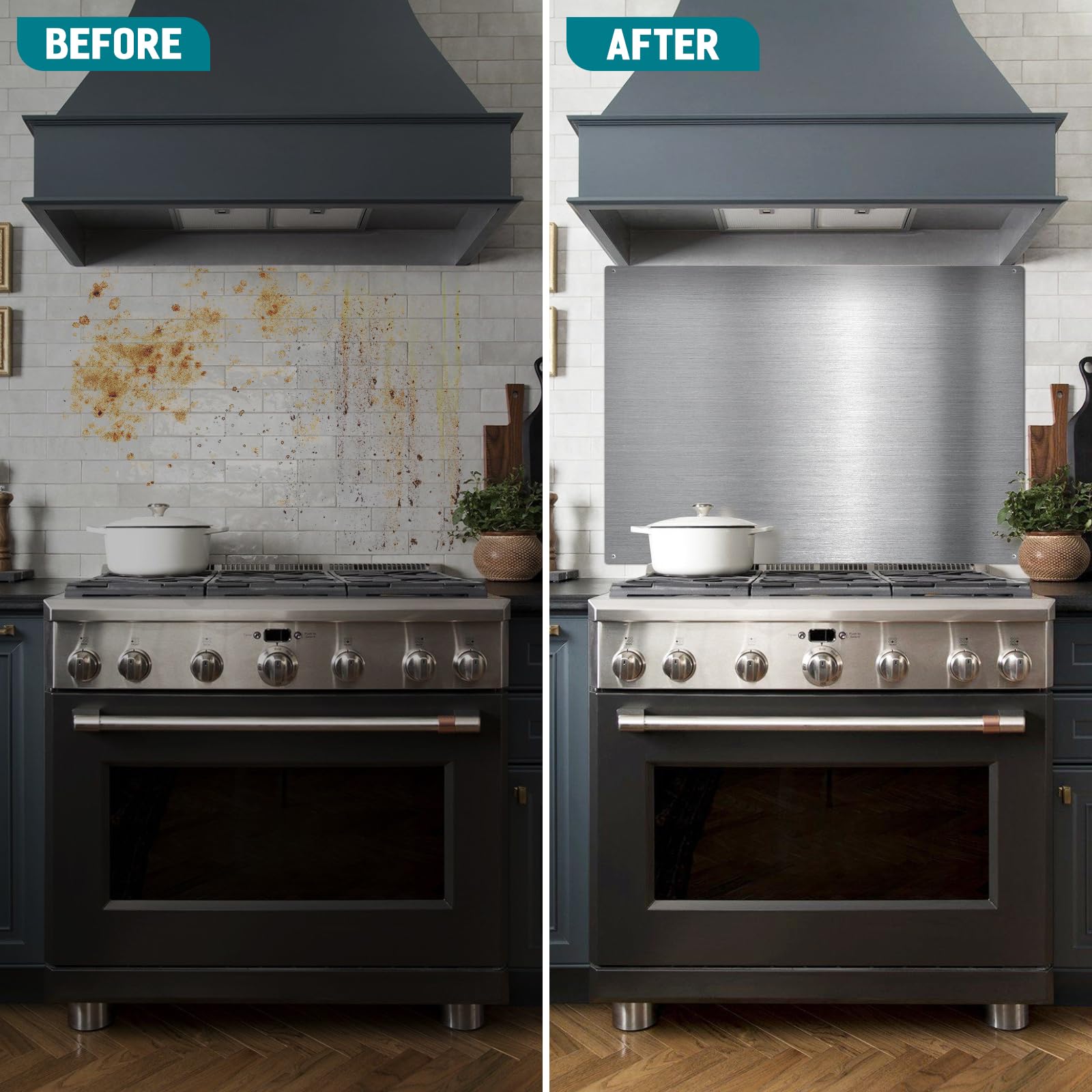 30" x 24" Stainless Steel Backsplash - Stove Backsplash Protector with Ultra Flat and Flushed Metal Back splash for Kitchen - Quick Install Kitchen Stove Panel