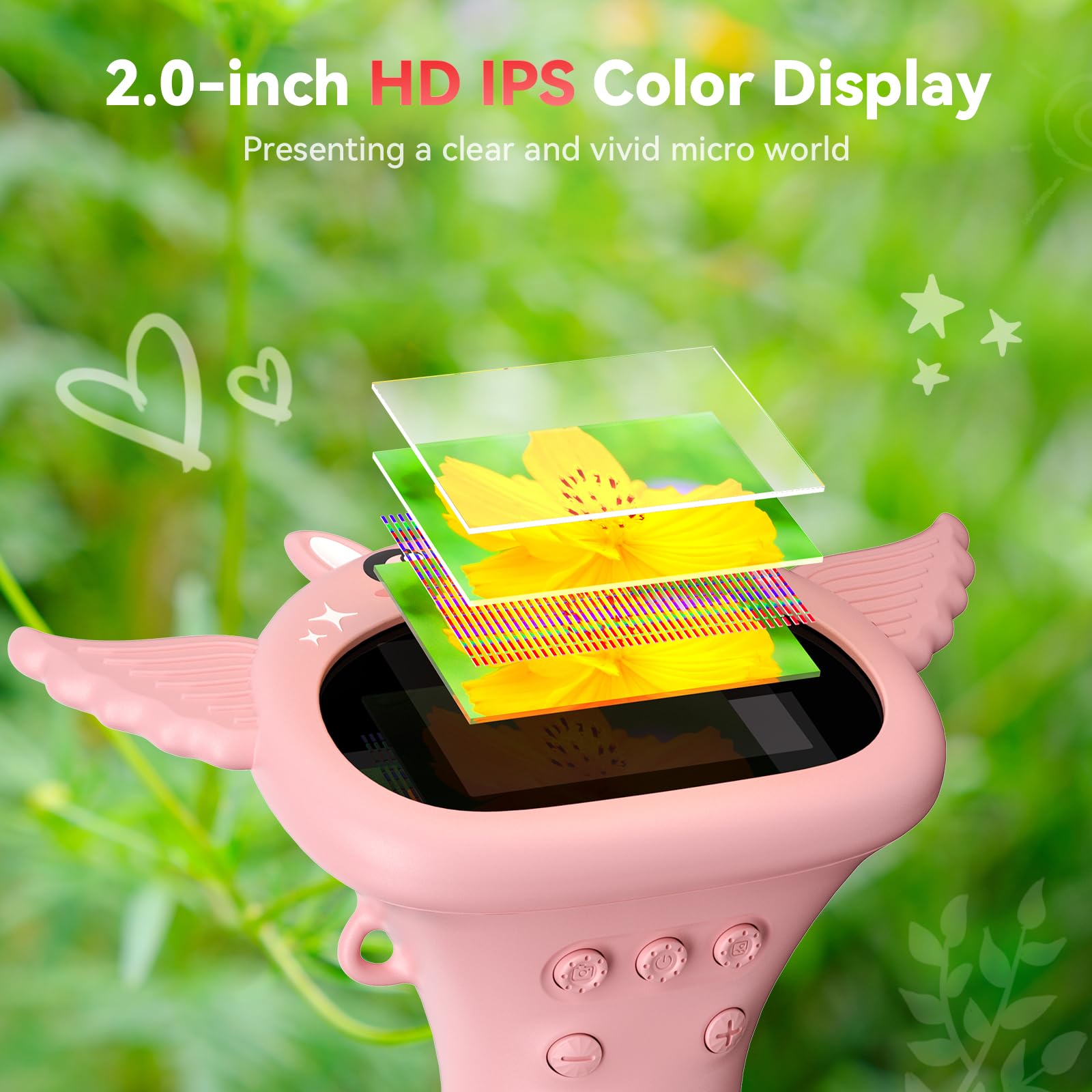 Hideal HP40 Microscope for Kids [Easy and Fun] 2" IPS Portable Handheld Kids Microscope Miniscope, Pocket Mini Scope Educational Science Kit, Birthday Easter Gifts for Kids, PC View, Pink