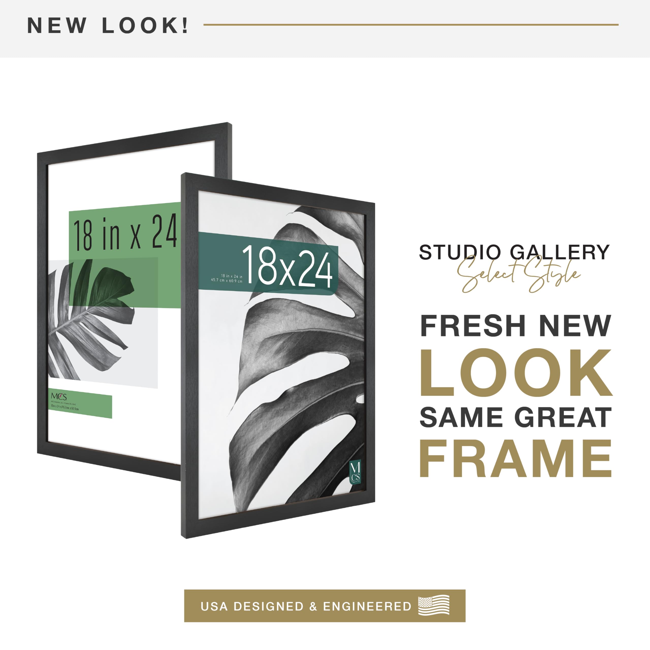 MCS Studio Gallery 18x24 Poster Frame Black Woodgrain, Vertical & Horizontal Wall Hanging Large Picture Frame for Photos, Posters & Art Prints (1-Pack)
