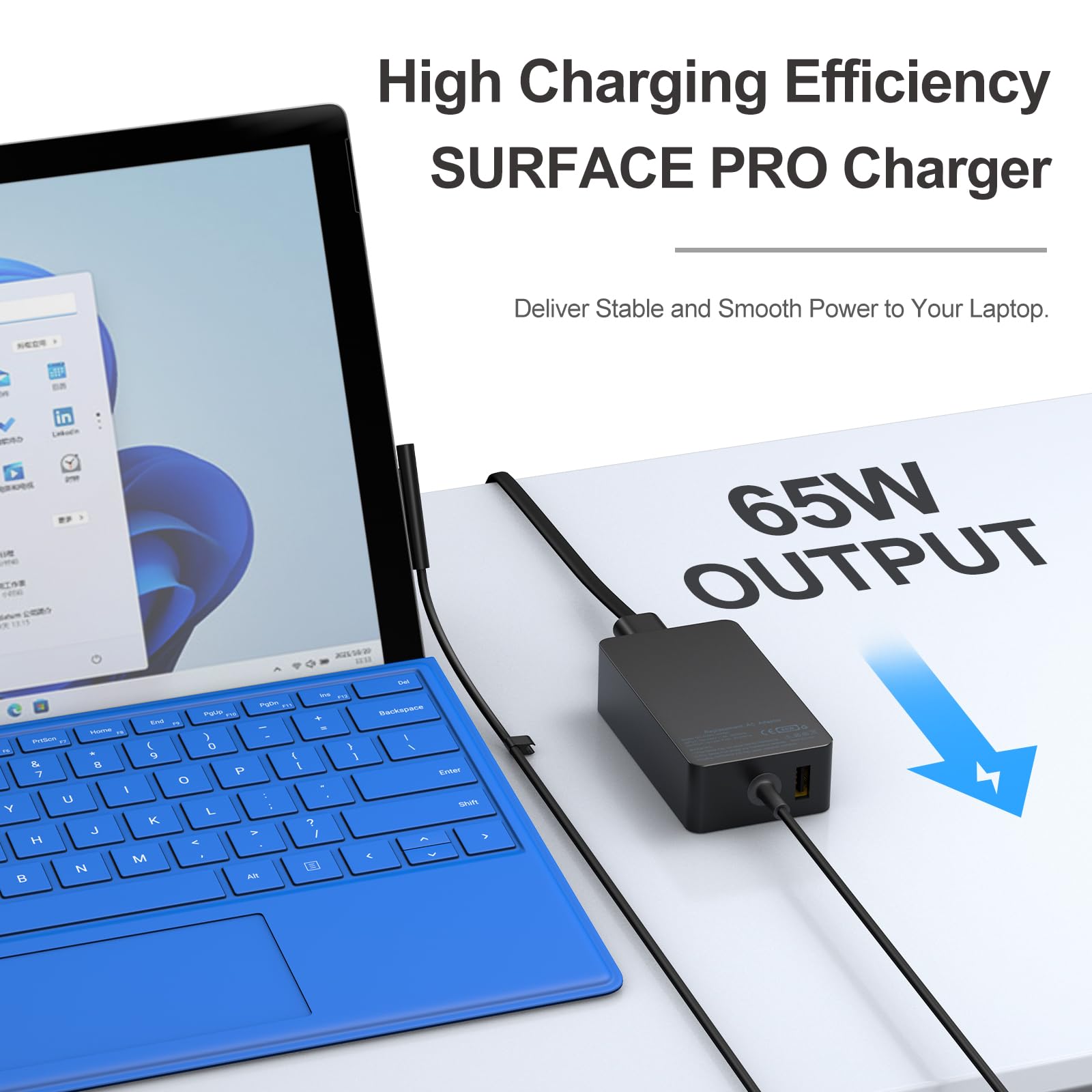 65W Surface Pro Laptop Charger-Microsoft Surface Pro Charger for Windows Surface Laptop 6,5,4,3,2,1,Microsoft Surface Pro10,9,8,7+,7,6,5,4,3,X,Surface Book3,2,1,Surface Go Tablet,Support 44W,36W, 10FT
