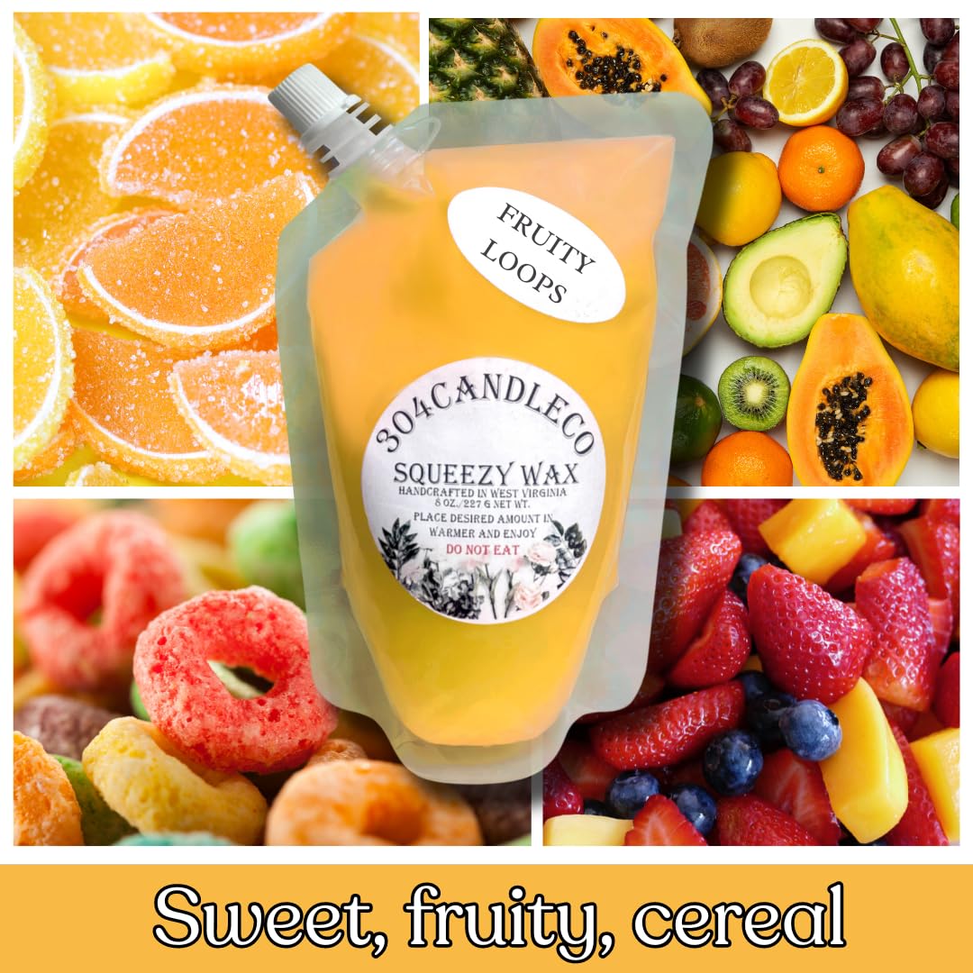 304CandleCo Large Squeeze Wax Melt Candle - 50 SCENTS! - Highly Fragrant & Hand-Crafted - Easy Mix & Match - American Made - Perfect for Wax Warmers (3oz, Fruity Loops)