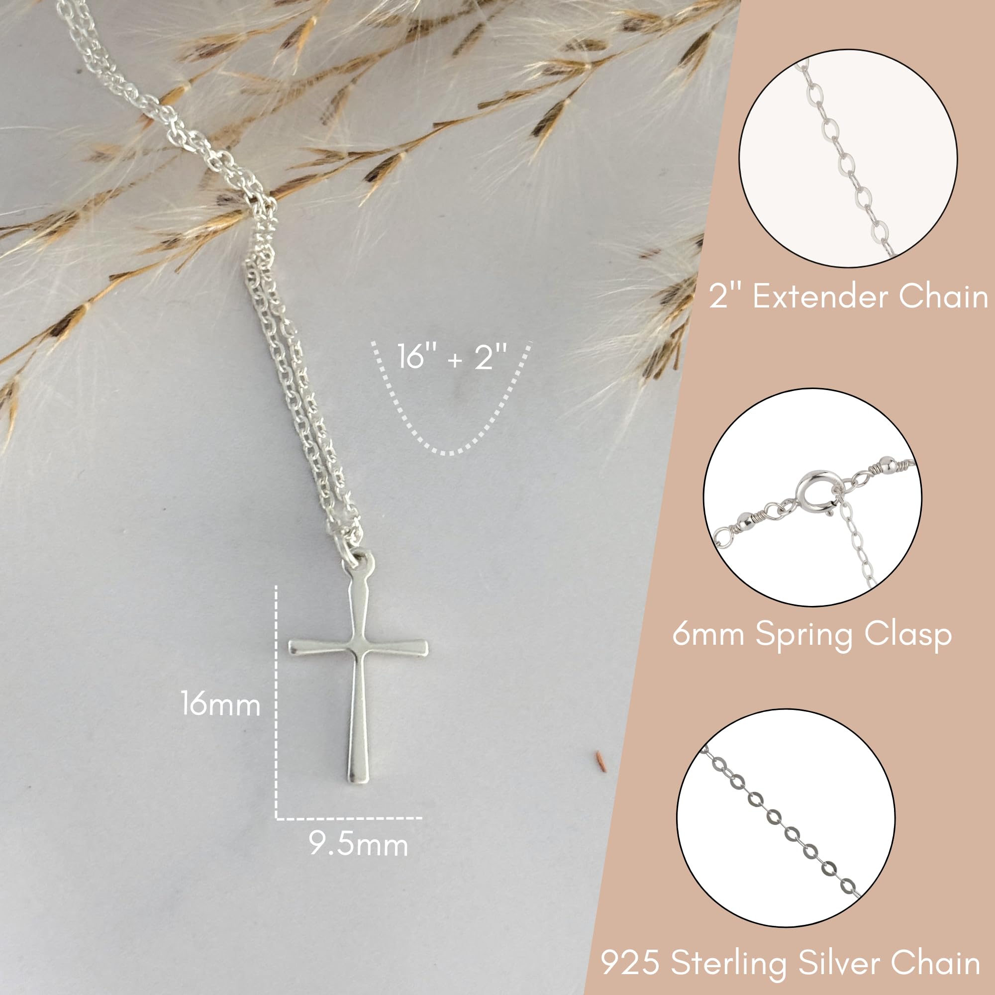 Annika Bella Small Cross Necklace, 925 Sterling Silver Faith Jewelry, Religious Tiny Pendant Charm Necklaces, Gift for Her (Silver)