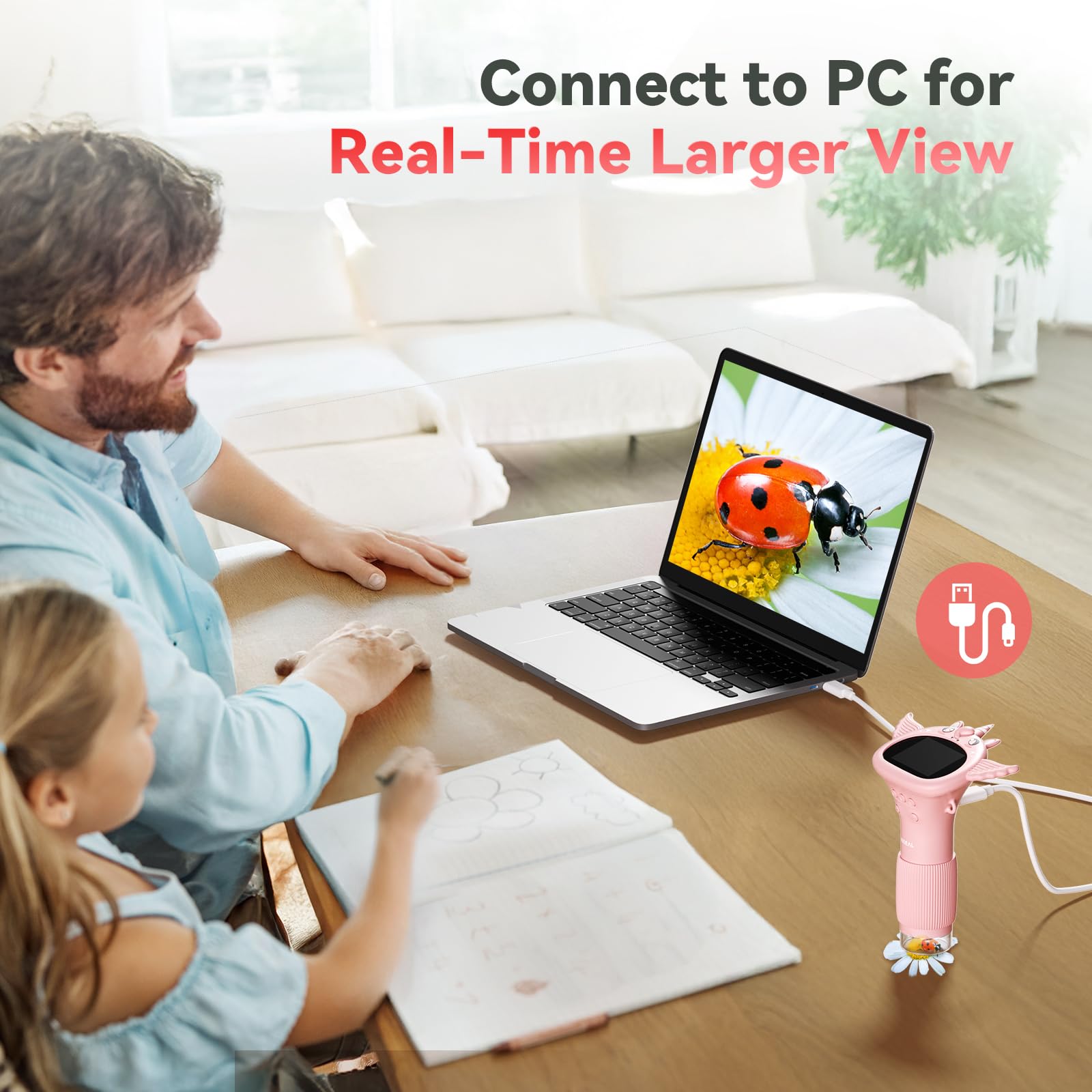 Hideal HP40 Microscope for Kids [Easy and Fun] 2" IPS Portable Handheld Kids Microscope Miniscope, Pocket Mini Scope Educational Science Kit, Birthday Easter Gifts for Kids, PC View, Pink
