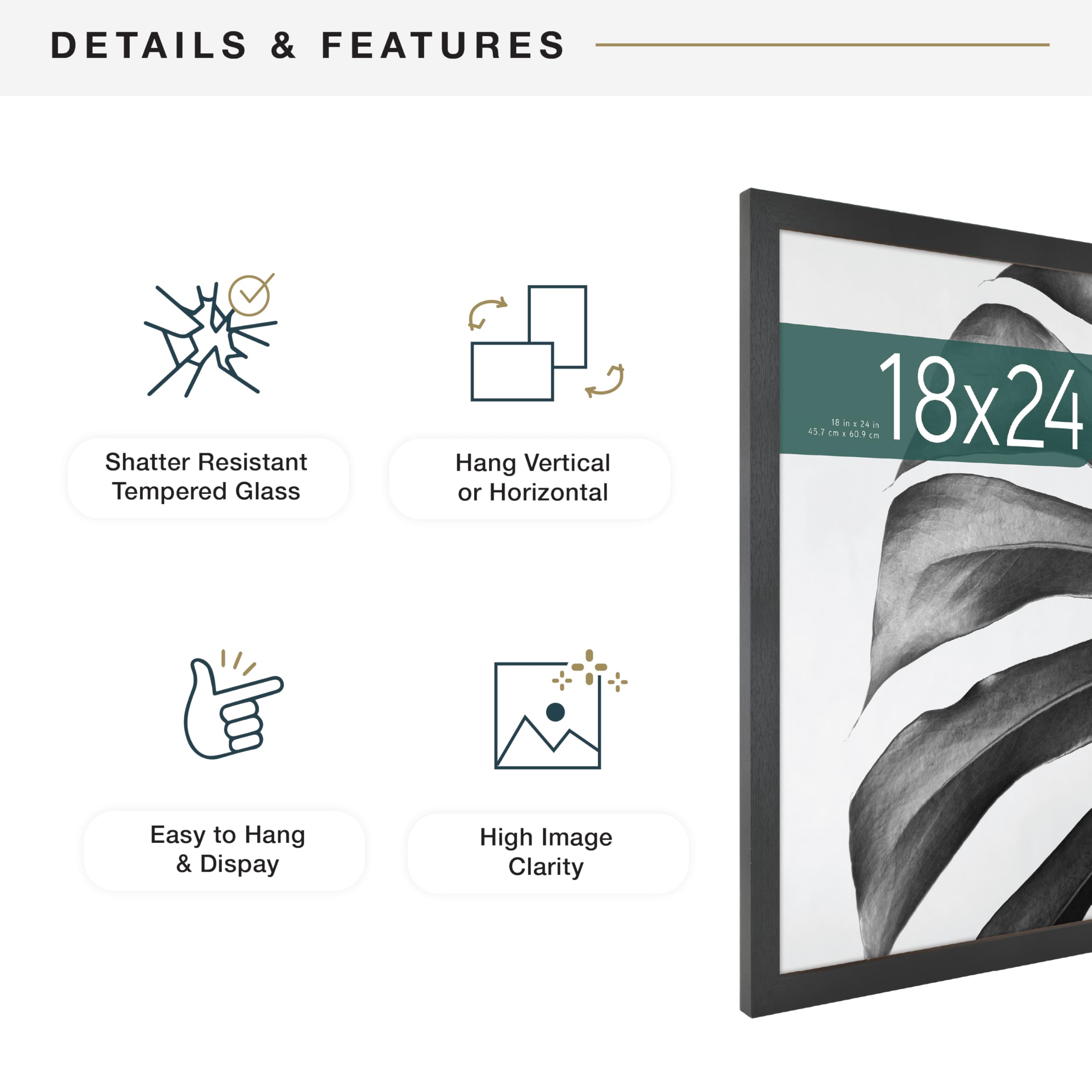 MCS Studio Gallery 18x24 Poster Frame Black Woodgrain, Vertical & Horizontal Wall Hanging Large Picture Frame for Photos, Posters & Art Prints (1-Pack)