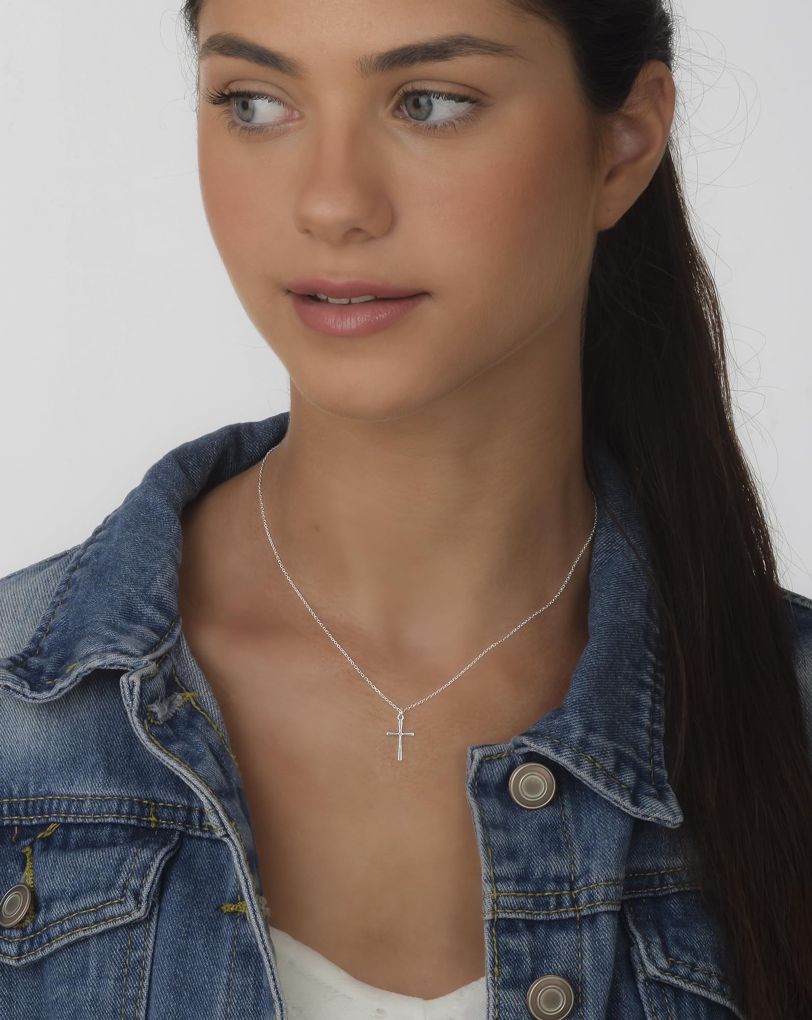 Annika Bella Small Cross Necklace, 925 Sterling Silver Faith Jewelry, Religious Tiny Pendant Charm Necklaces, Gift for Her (Silver)
