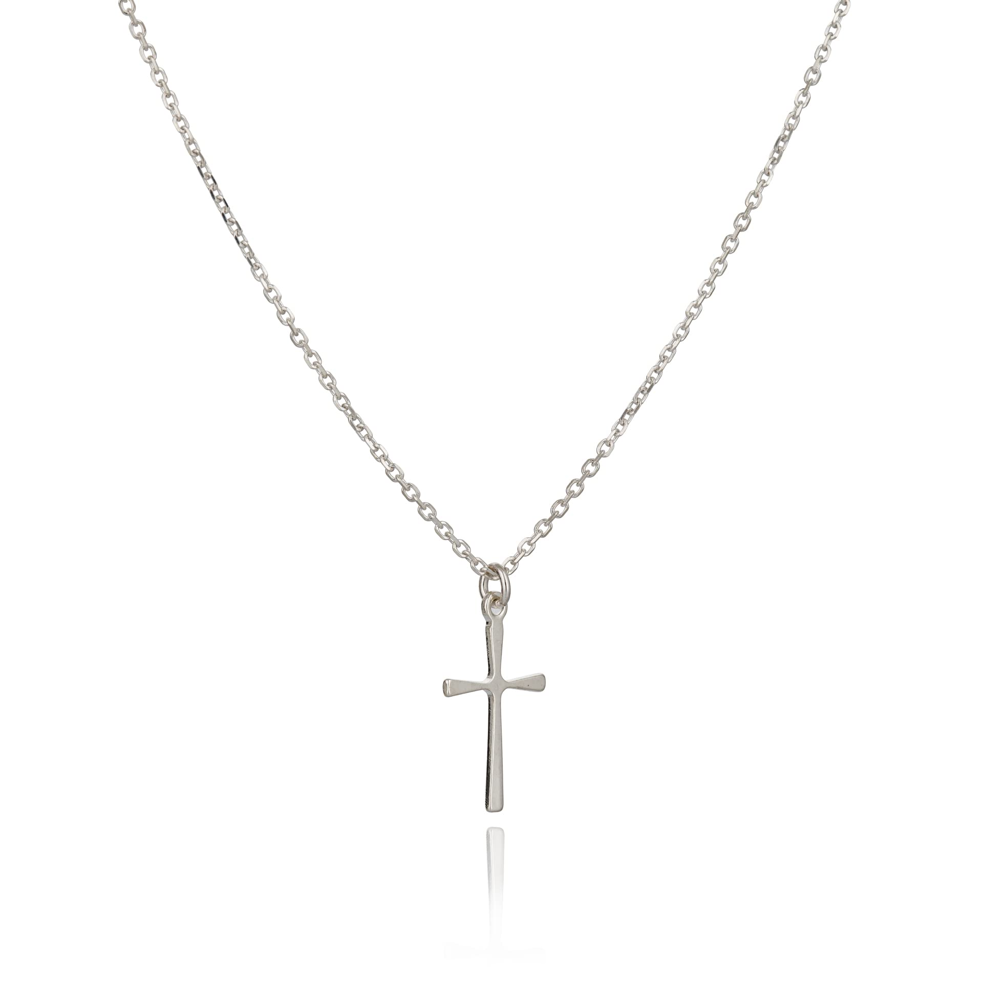 Annika Bella Small Cross Necklace, 925 Sterling Silver Faith Jewelry, Religious Tiny Pendant Charm Necklaces, Gift for Her (Silver)