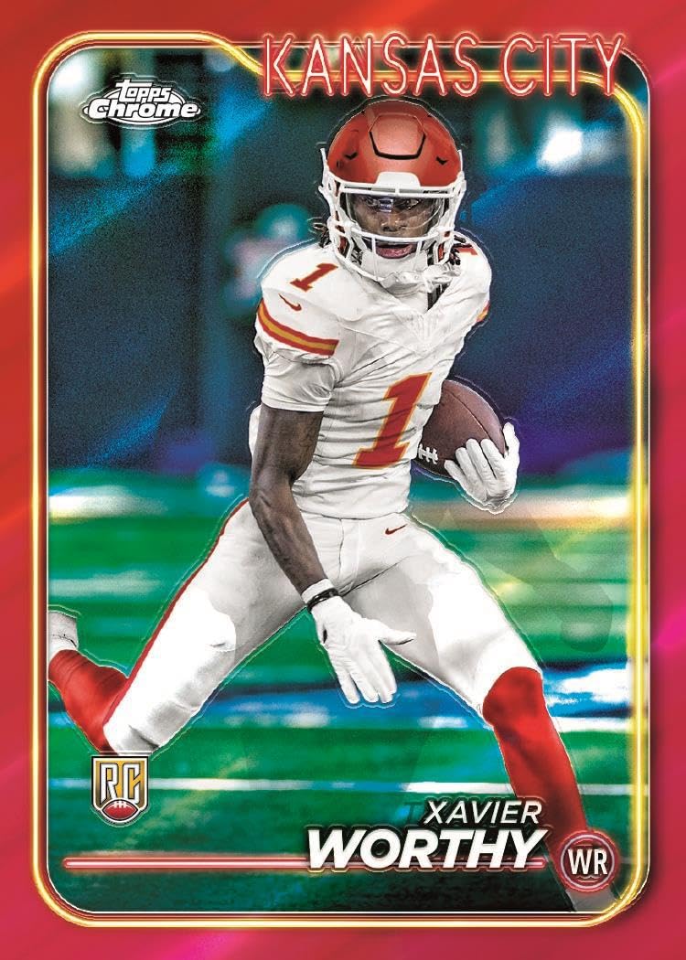 2024 Topps Chrome Football 7-Pack Trading Card Blaster Box (1 Prism Refractor Per Box)