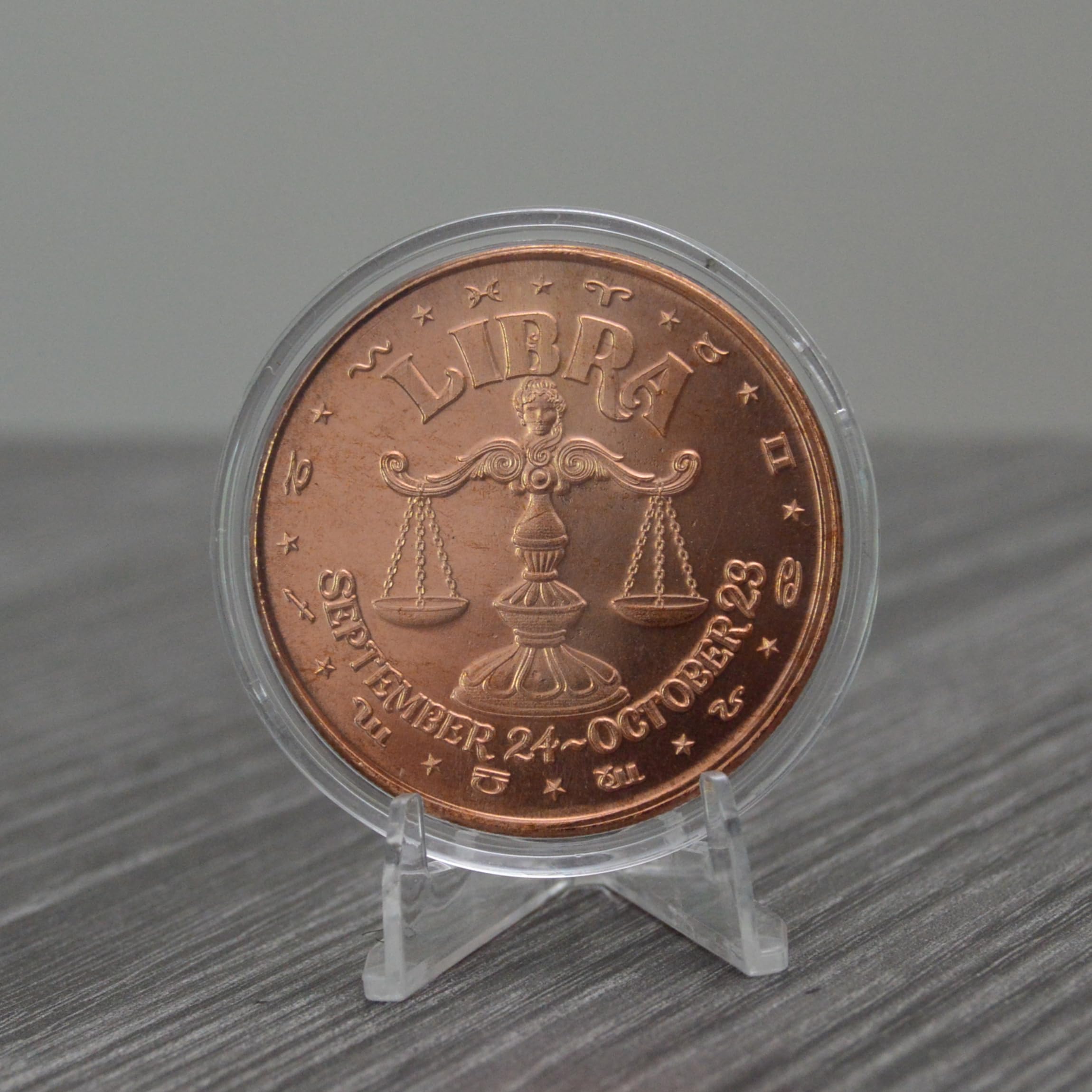 Libra Scales Token: 1 oz Pure Copper Challenge Coin in Capsule - Astrology & Zodiac Gift, Ideal for The Balanced - COA by Heavenly Metals