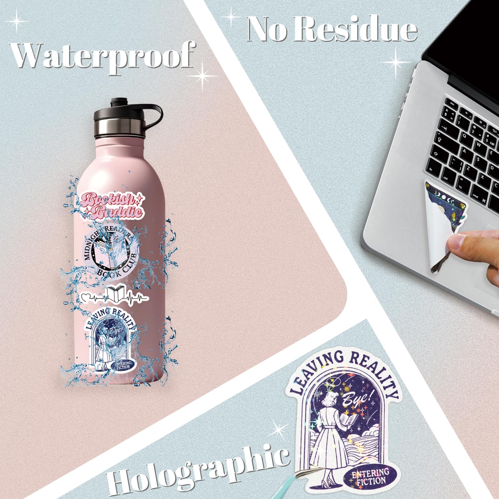 150 PCS Romance Book Stickers for Kindle, Holographic Bookish Sticker Pack Reading Booktok Glitter Vinyl Decals for Laptop Ebook Readers Water Bottles Journal Scrapbook Waterproof