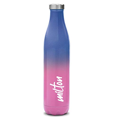 Milton Thermosteel Prudent 1100, Double Walled Vacuum Insulated Flask 1023 ml | 37 oz | 1 Ltr |24 Hours Hot and Cold Water Bottle, 304 Stainless Steel, BPA Free, Food Grade, Leak-Proof | Pink-Blue