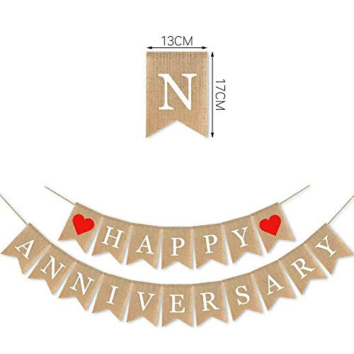 SWYOUN Burlap Happy Anniversary Banner Party Bunting Garland Wedding Decoration Supplies