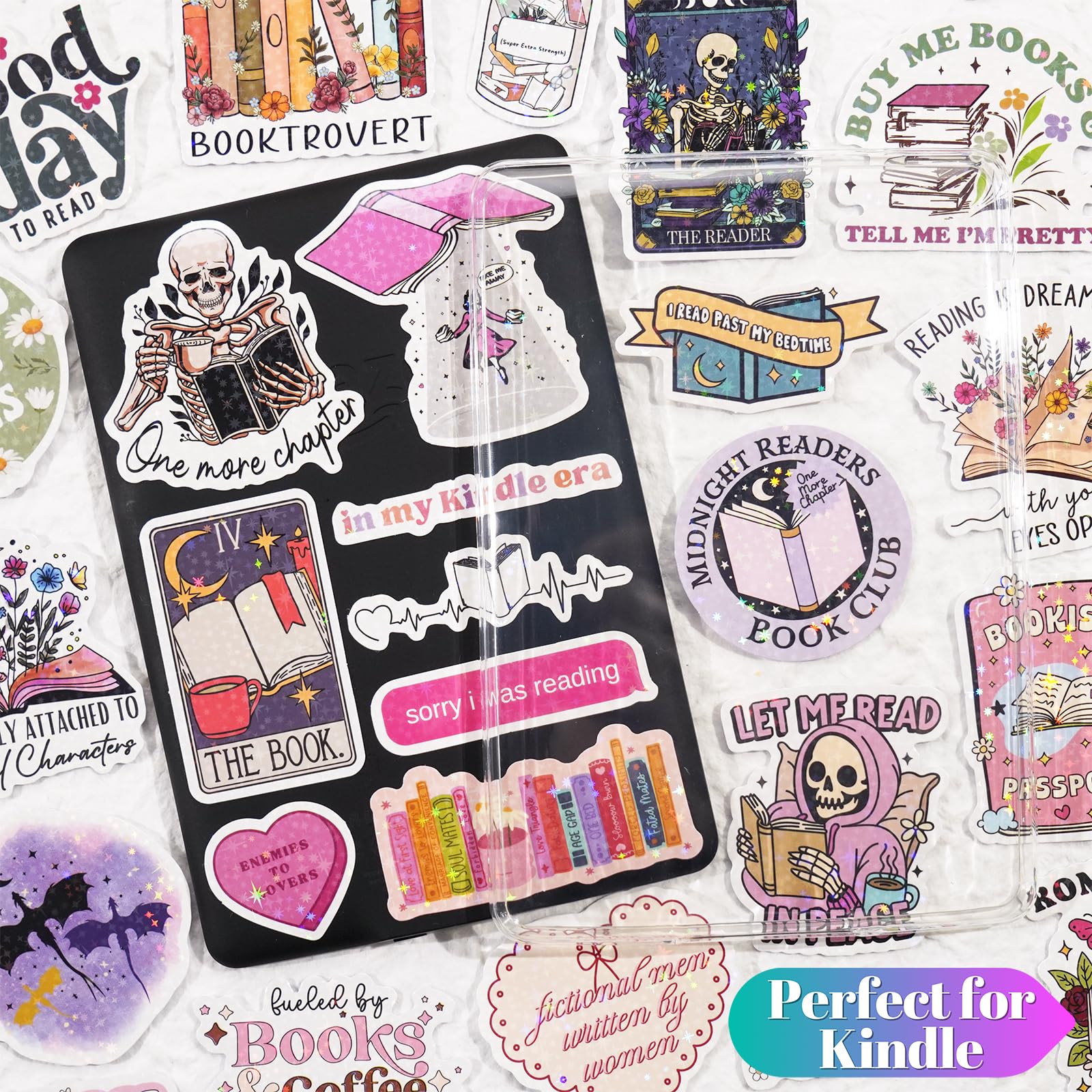 150 PCS Romance Book Stickers for Kindle, Holographic Bookish Sticker Pack Reading Booktok Glitter Vinyl Decals for Laptop Ebook Readers Water Bottles Journal Scrapbook Waterproof