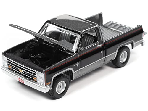 1987 Chevy Silverado R10 Fleetside Pickup Truck Gray Met. & Black Muscle Trucks Limited Edition 1/64 Diecast Model Car by Auto World 64362-AWSP101 B