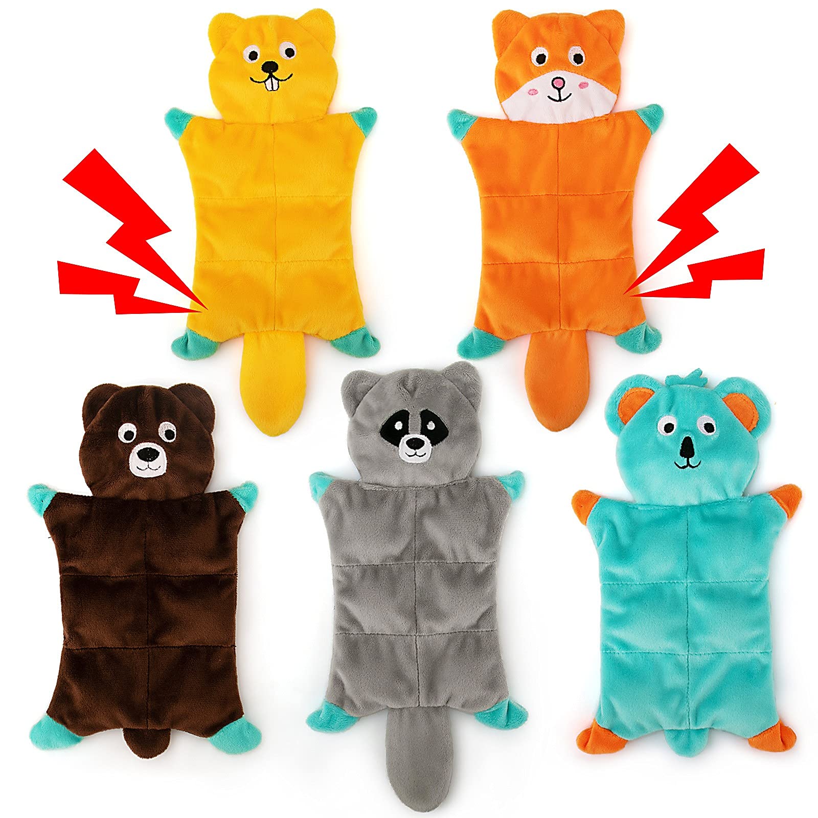 No Stuffing Dog Toys,5 Pack Dog Squeaky Toys Crinkle Plush Dog Toys Set for Puppy Teething, Durable Dog Chew Toys for Small Medium Dog,Cute Holiday Pet Toys for Playing Training Reducing Boredom