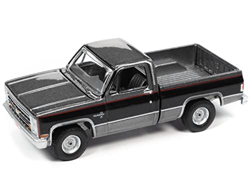 1987 Chevy Silverado R10 Fleetside Pickup Truck Gray Met. & Black Muscle Trucks Limited Edition 1/64 Diecast Model Car by Auto World 64362-AWSP101 B