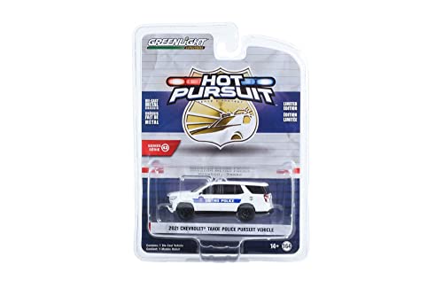 ModelToyCars 2021 Chevy Tahoe Police Pursuit Vehicle, White - Greenlight 43000F - 1/64 Scale Diecast Car