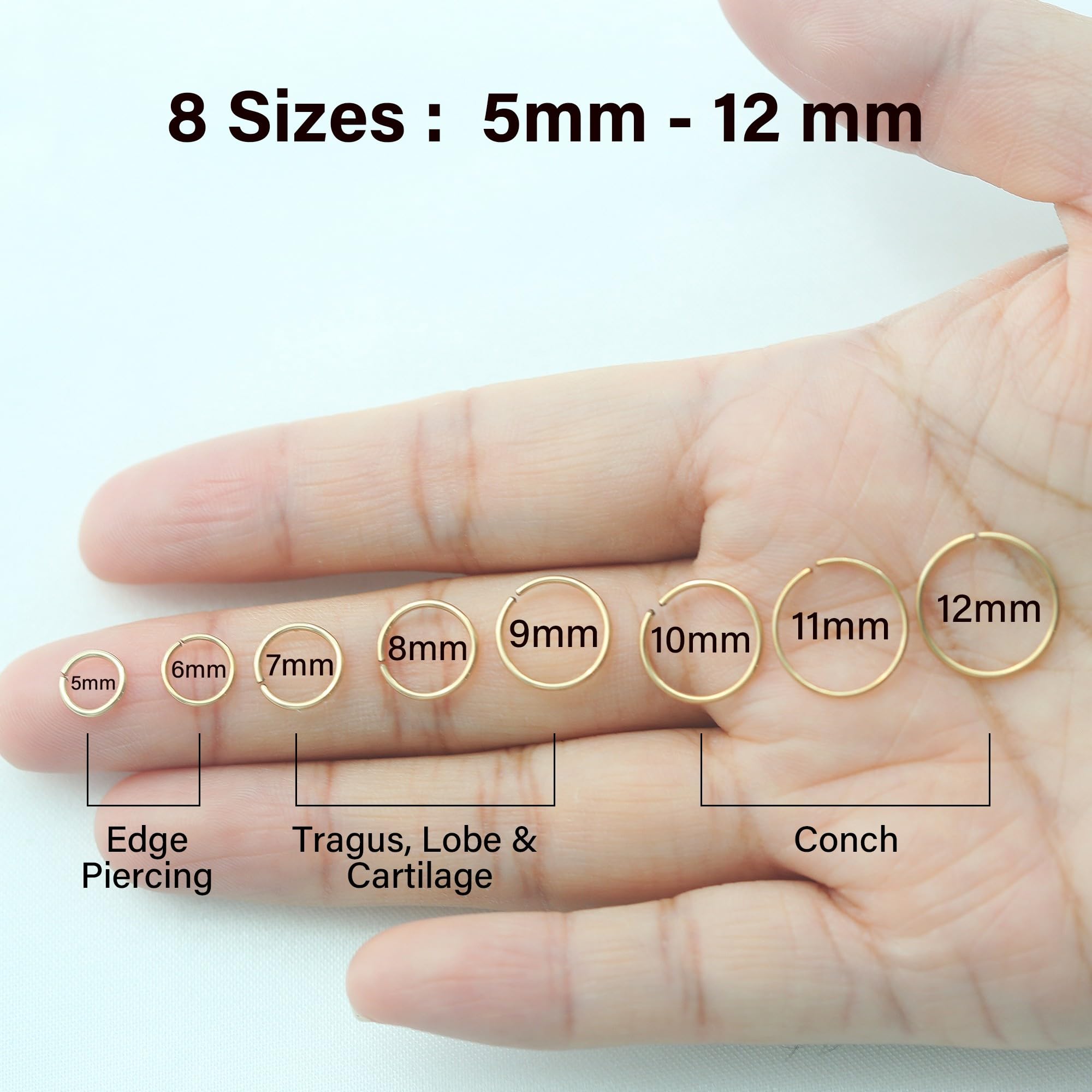 Small Cartilage Hoop Earrings for Women/Men, Thin Piercing Hoop Ring for Helix, Tragus, Conch, Nose (1 Pair 7mm,22g,14K Gold Filled)
